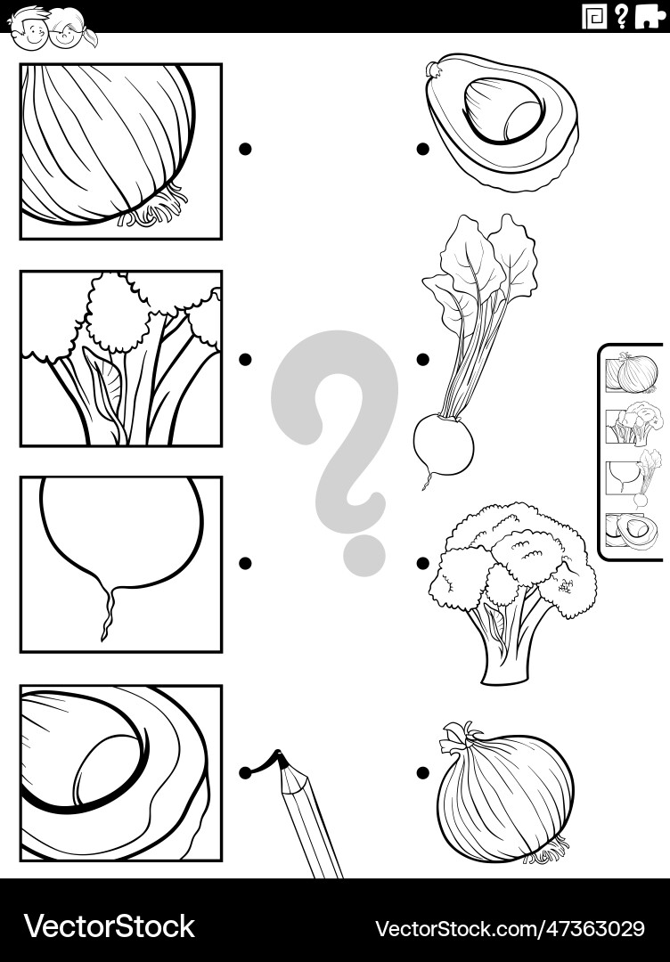 Match fruit and vegetables clippings activity Vector Image