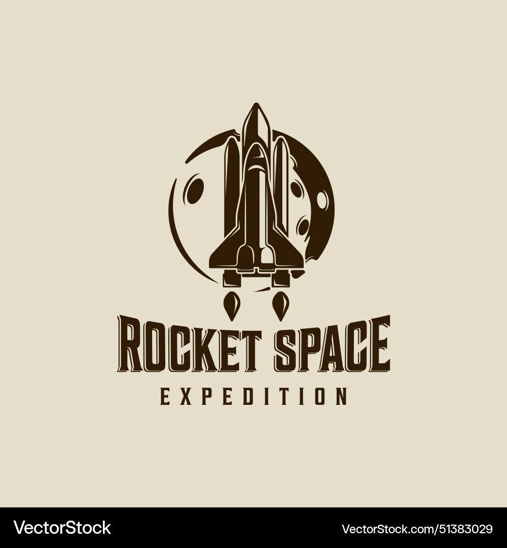 Rocket space and moon logo vintage template icon Vector Image
