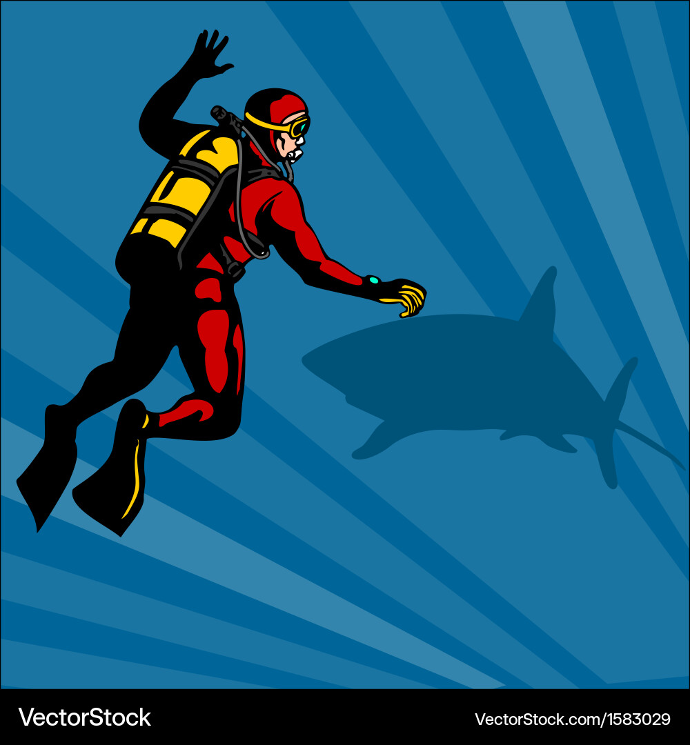 Scuba diver and shark Royalty Free Vector Image