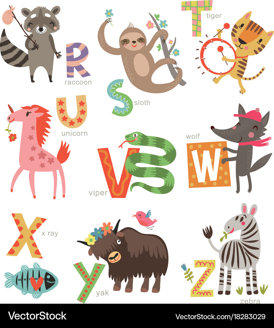 Zoo alphabet for children Royalty Free Vector Image