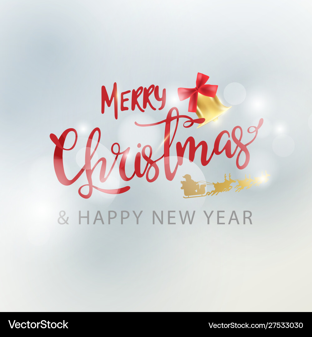 Red sparkling calligraphy with gold bell Vector Image