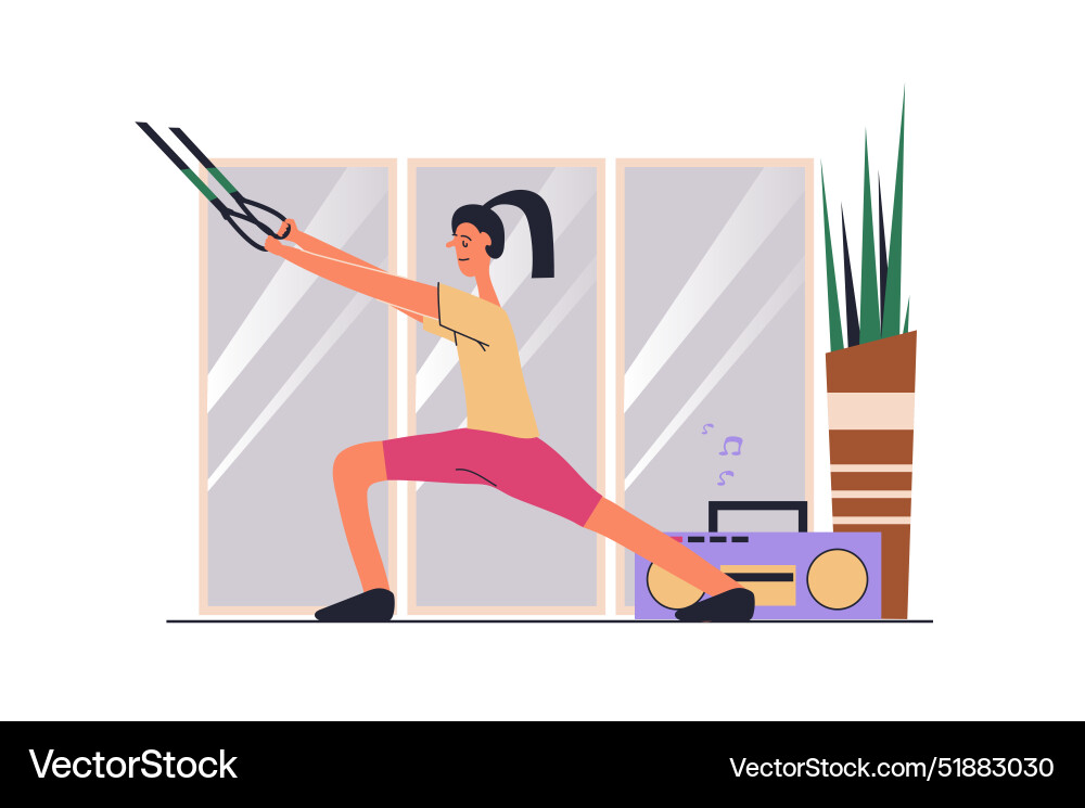 Trx training web concept with people scene in flat