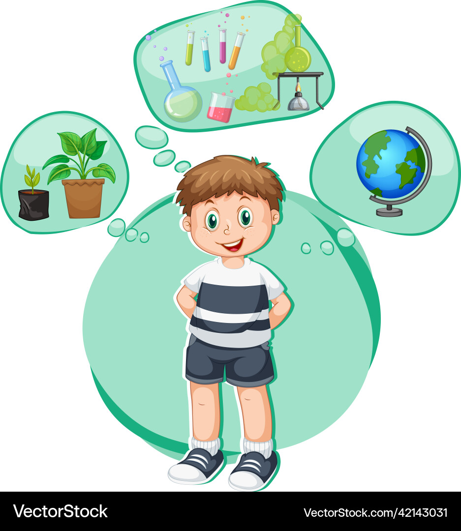 A boy thinking with callouts Royalty Free Vector Image