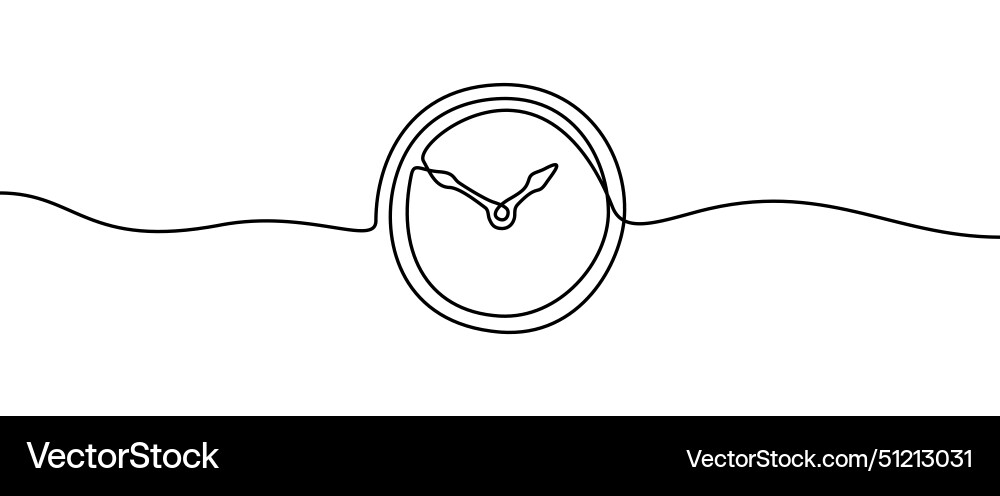 Clock shape drawing by continuos line Royalty Free Vector