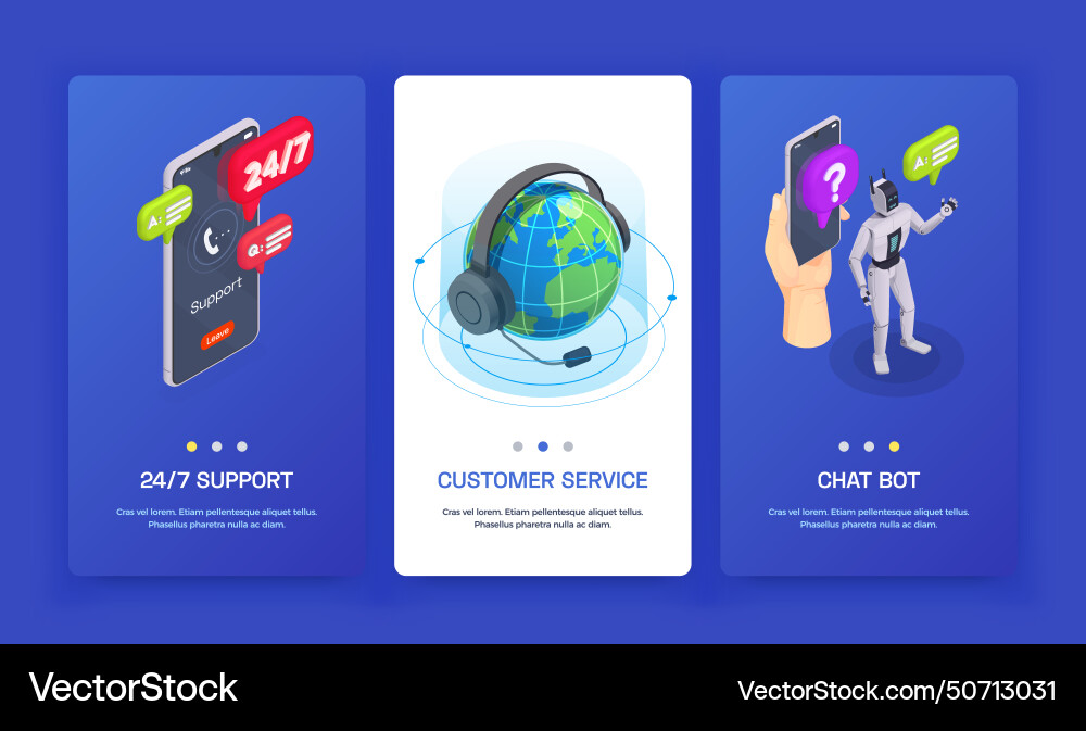 Customer service isometric banner set Royalty Free Vector