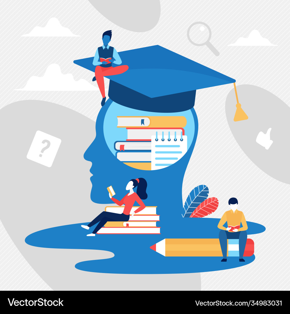 Education concept with cartoon learning reading Vector Image