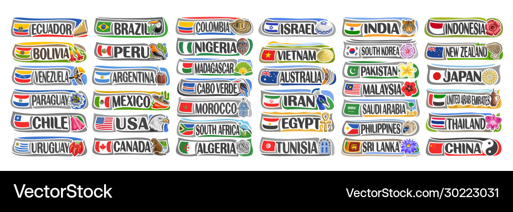 Flags and Country Labels Royalty Free Vector Image