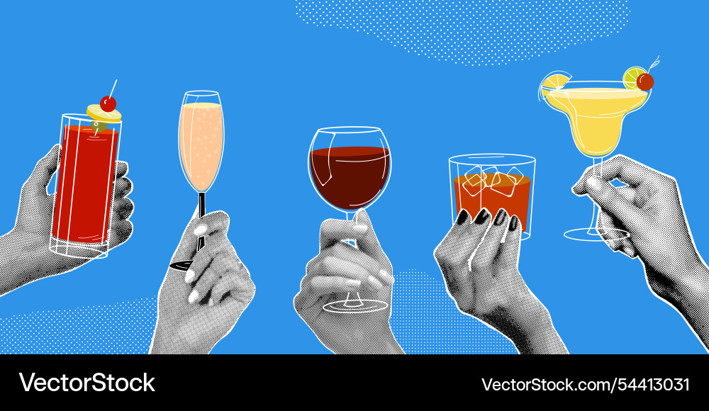 Halftone hands drinks hand hold alcohol drink Vector Image
