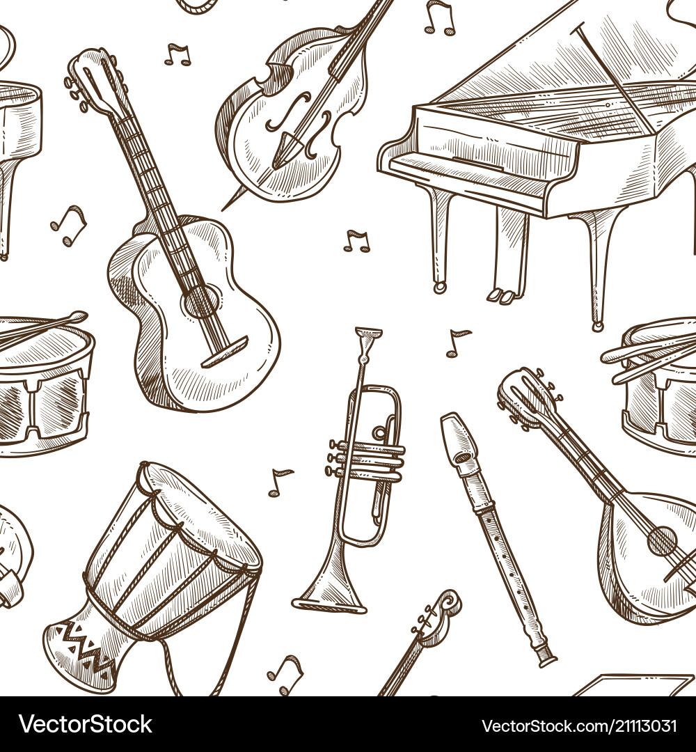 Musical instruments pattern background Royalty Free Vector