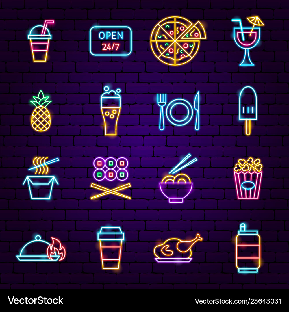 Neon Fast Food Icons Royalty Free Vector Image