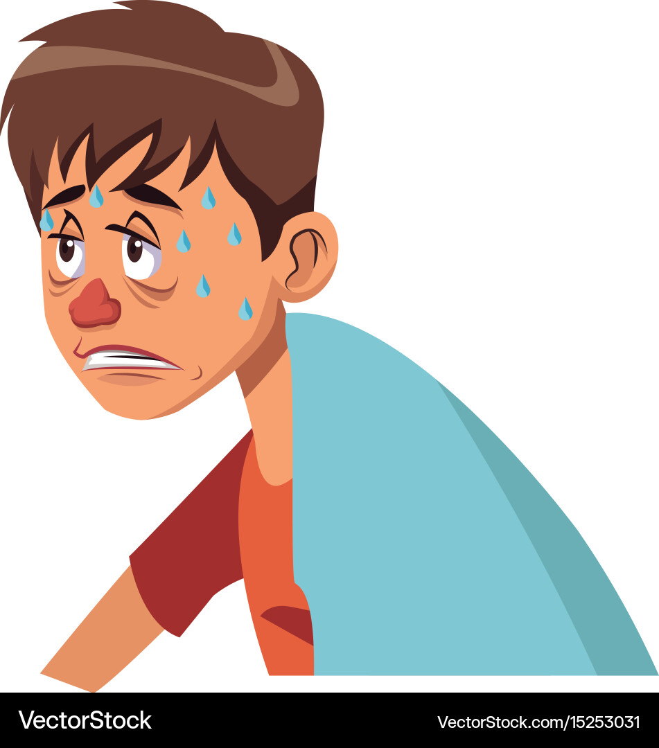 Sick man red nose symptoms and sweating Royalty Free Vector
