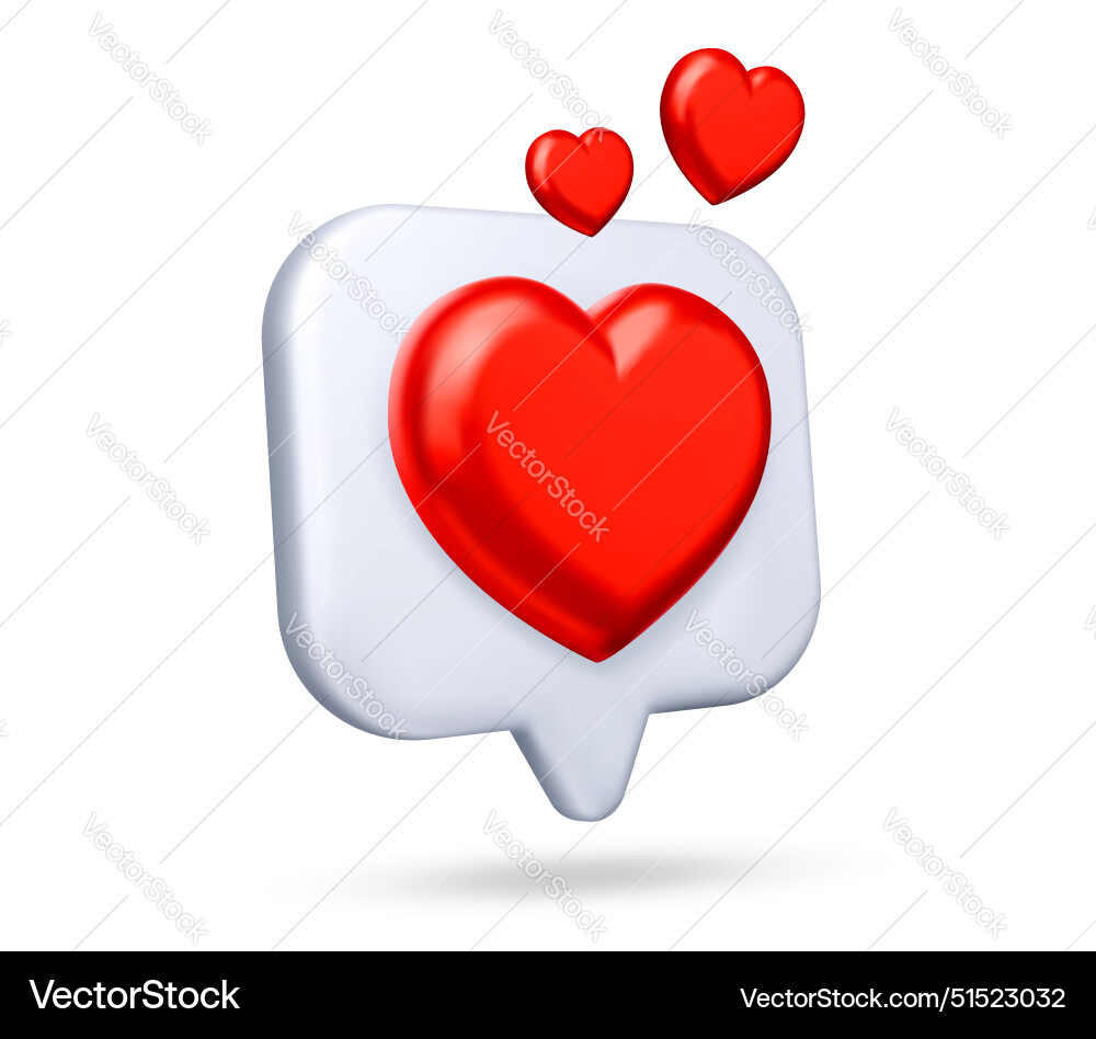 3d heart like icon rendered speech bubble Vector Image