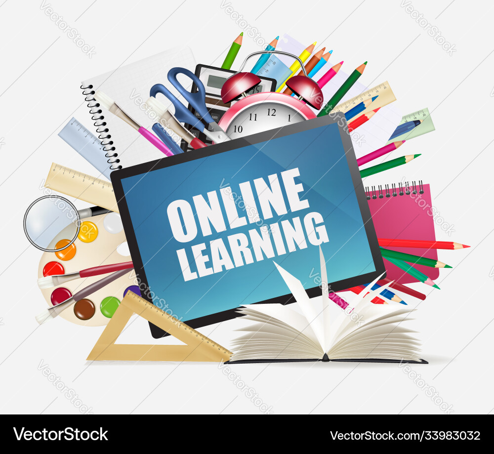 Back to online school e-learning concept Vector Image