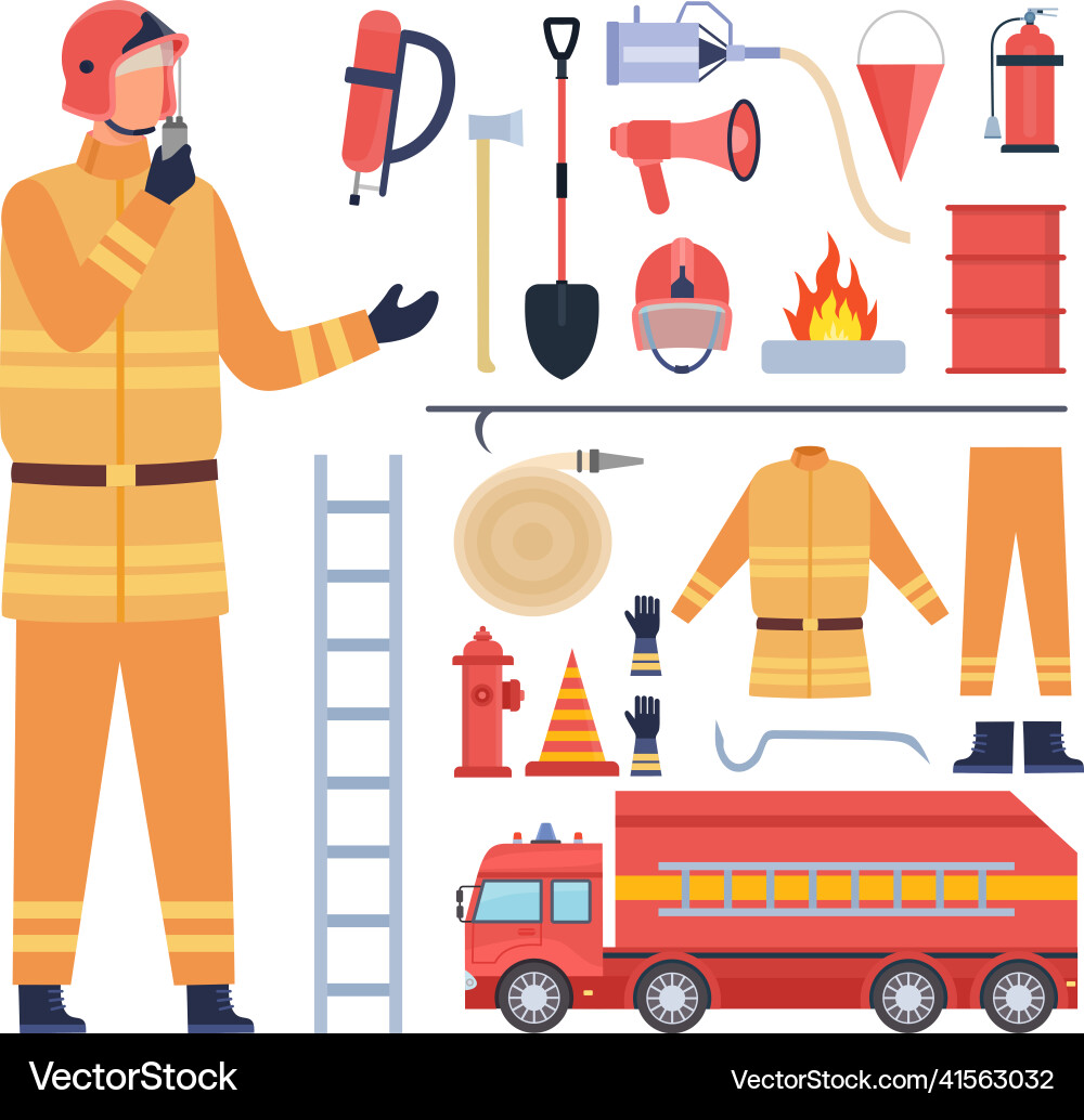 Cartoon fireman character in uniform firefighter Vector Image