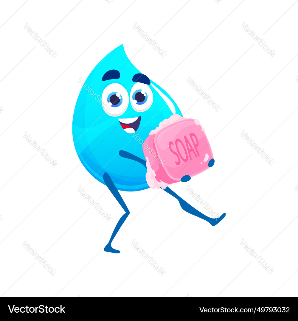 Cartoon glückliche Wassertropfen Charakter mit Seife