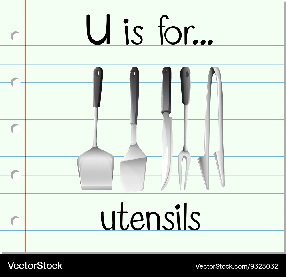 Flashcard letter u is for utensils Royalty Free Vector Image