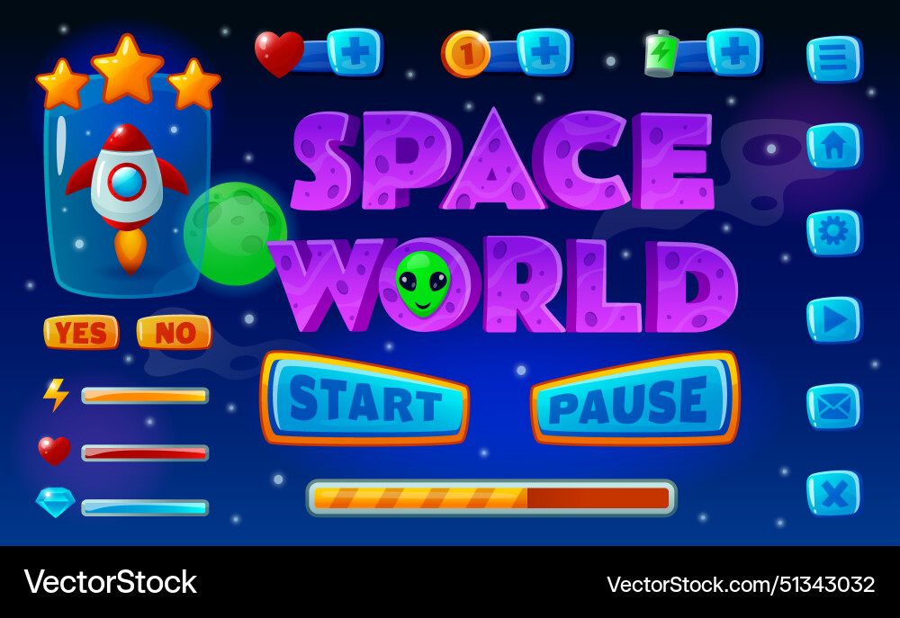 Game level ui complete interface space world Vector Image