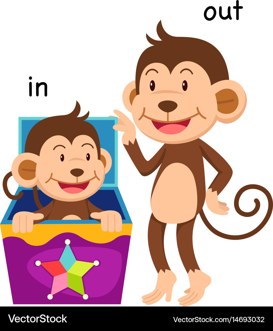 Opposite words in and out Royalty Free Vector Image