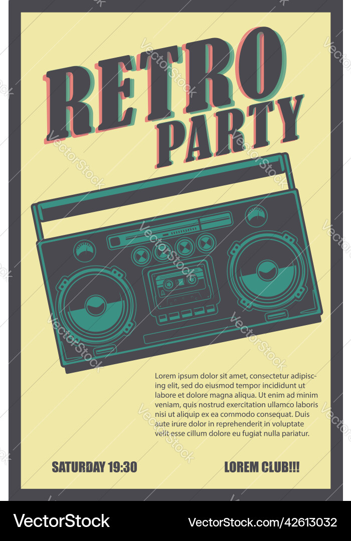 Retro party poster template with style Royalty Free Vector