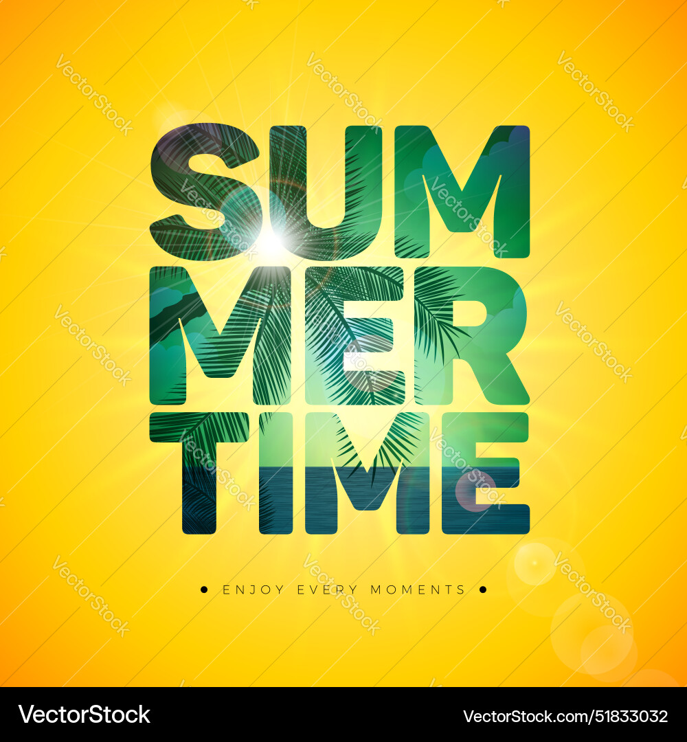 Summer time design with tropical palm leaves Vector Image