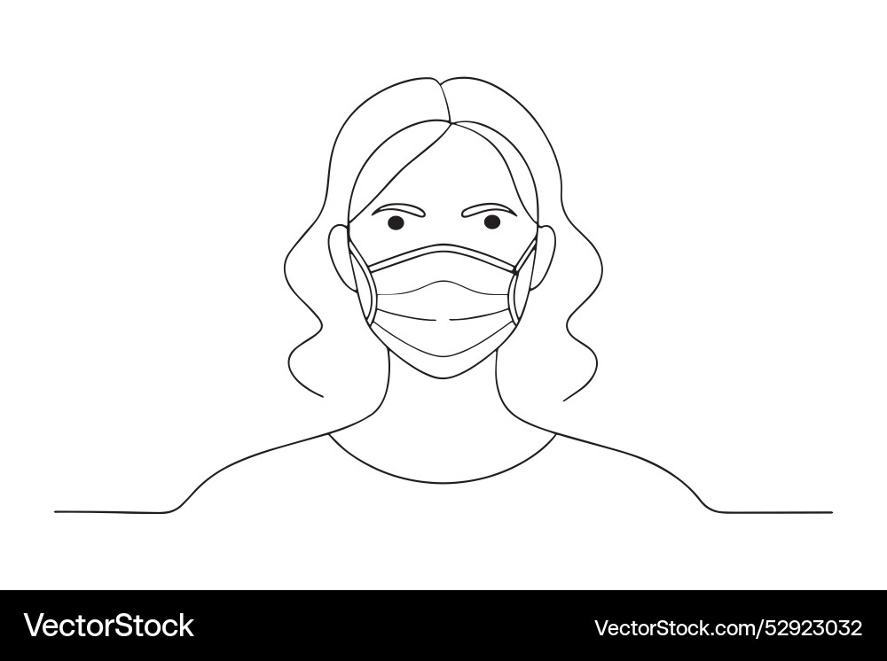 Woman wearing face mask one line continuous Vector Image