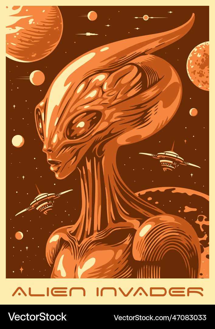 Alien portrait vintage poster monochrome Vector Image