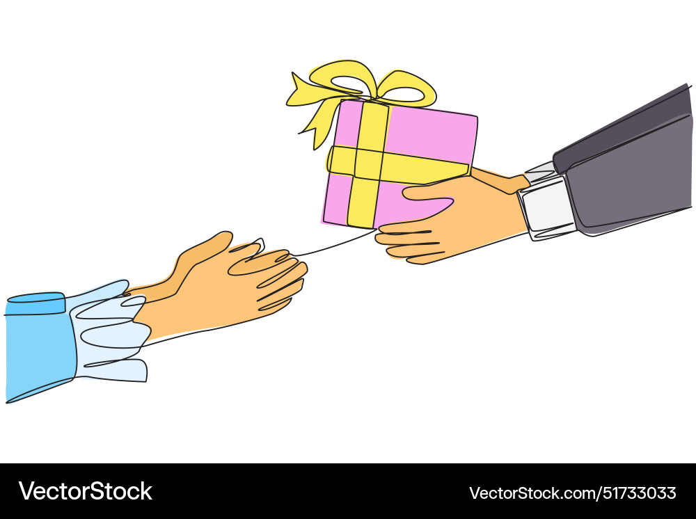 Continuous one line drawing a hand gives gift Vector Image