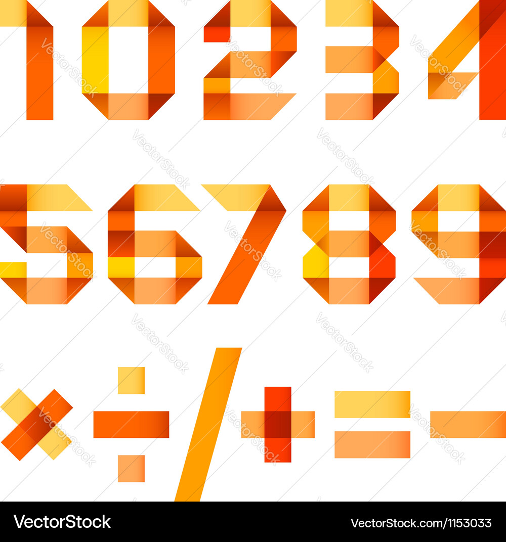 Folded Orange Paper Numbers Royalty Free Vector Image