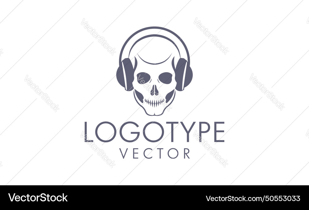 Logo a human skull wearing headphones Royalty Free Vector