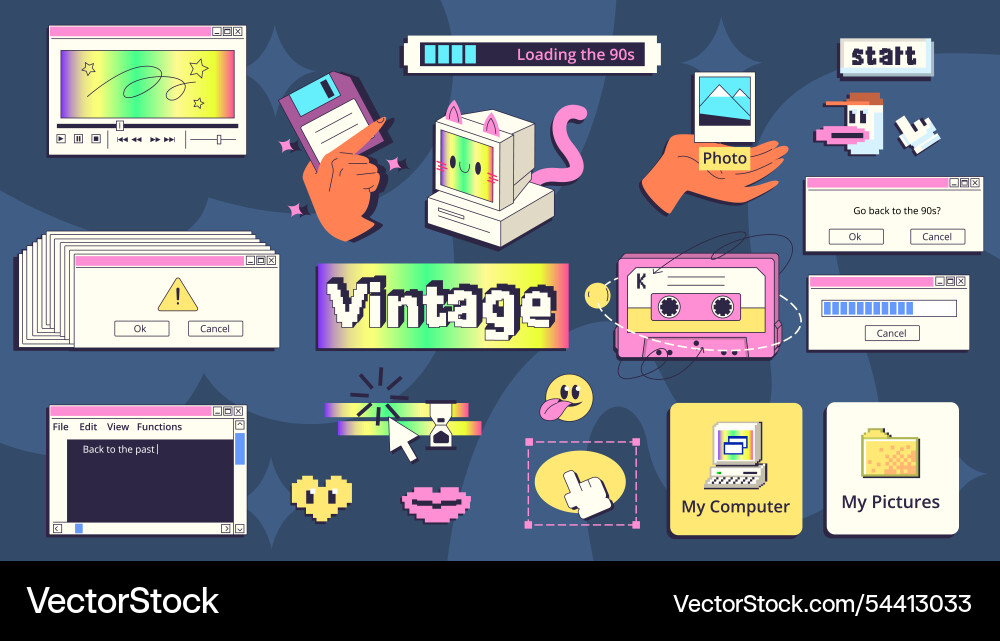 Retro interface stickers old computer y2k Vector Image