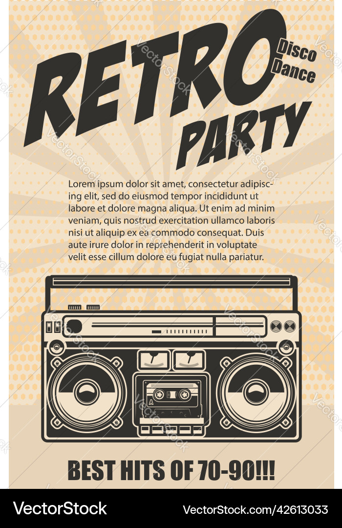 Retro party poster template with style Royalty Free Vector