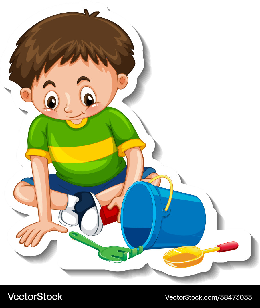 Sticker template with a boy playing his toys Vector Image