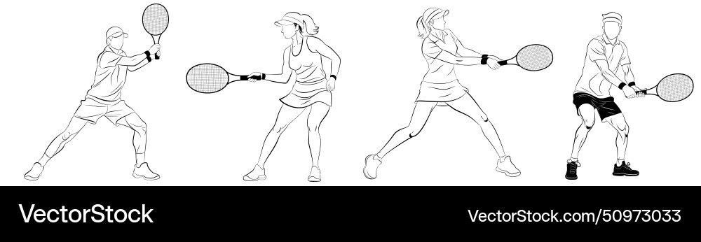 Tennis Players in Action Royalty Free Vector Image