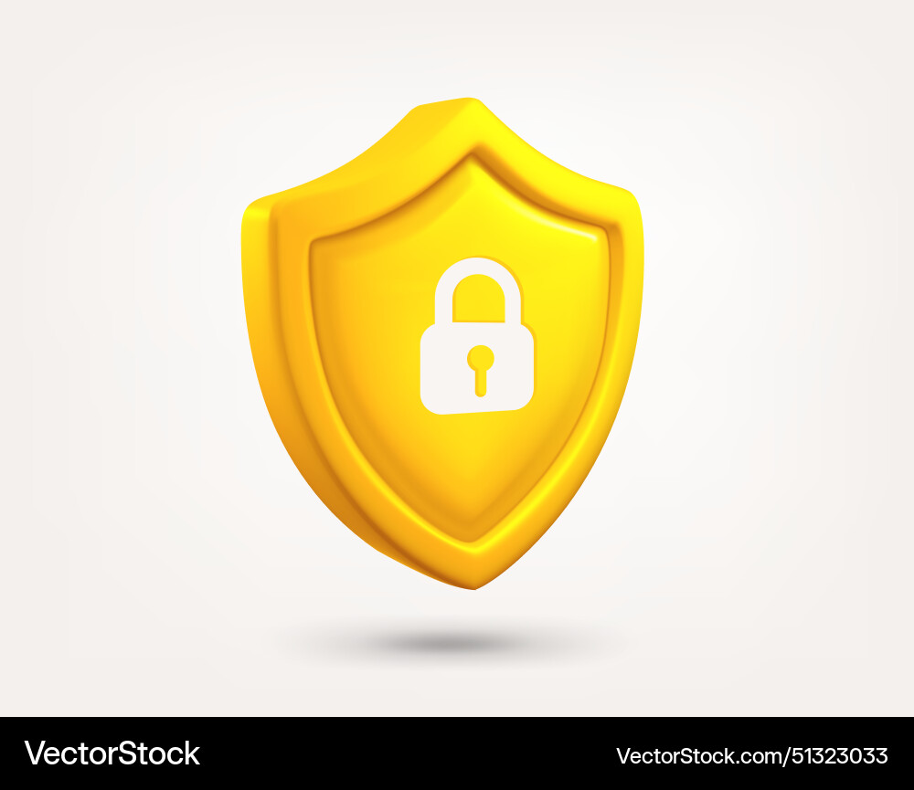 Yellow shield with padlock isolated on white Vector Image