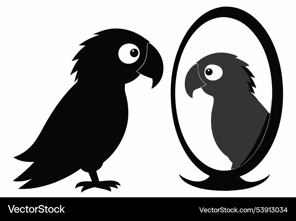 A parrot discovering its reflection in mirror Vector Image