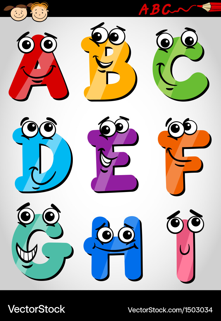 Funny letters alphabet cartoon Royalty Free Vector Image