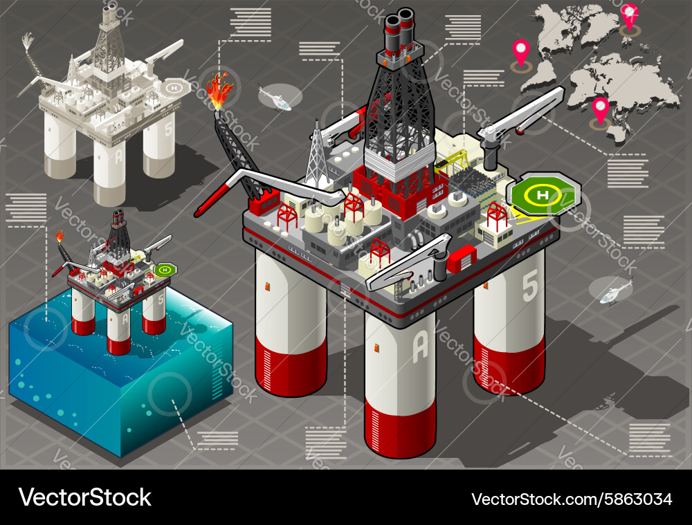 Isometric Oil Rig Energy Production Royalty Free Vector