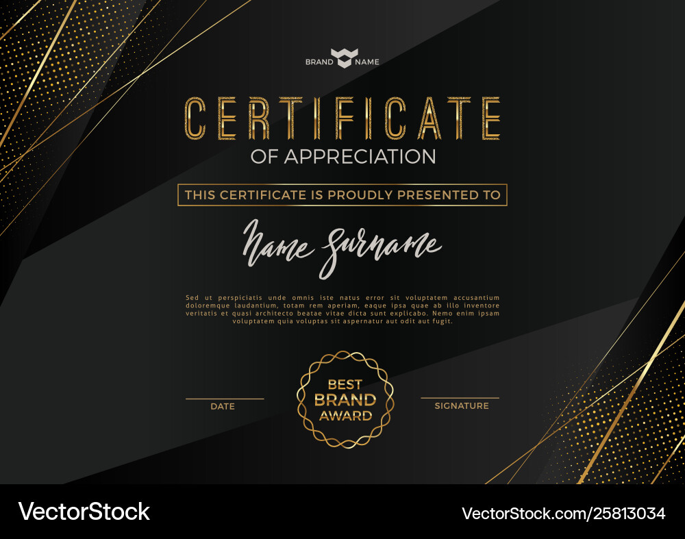 Luxury Golden Certificate Template Royalty Free Vector Image