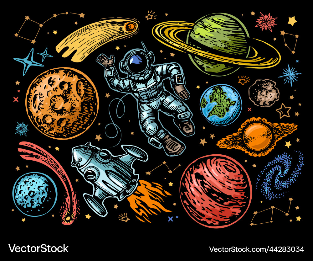Space with planets comets constellations Vector Image