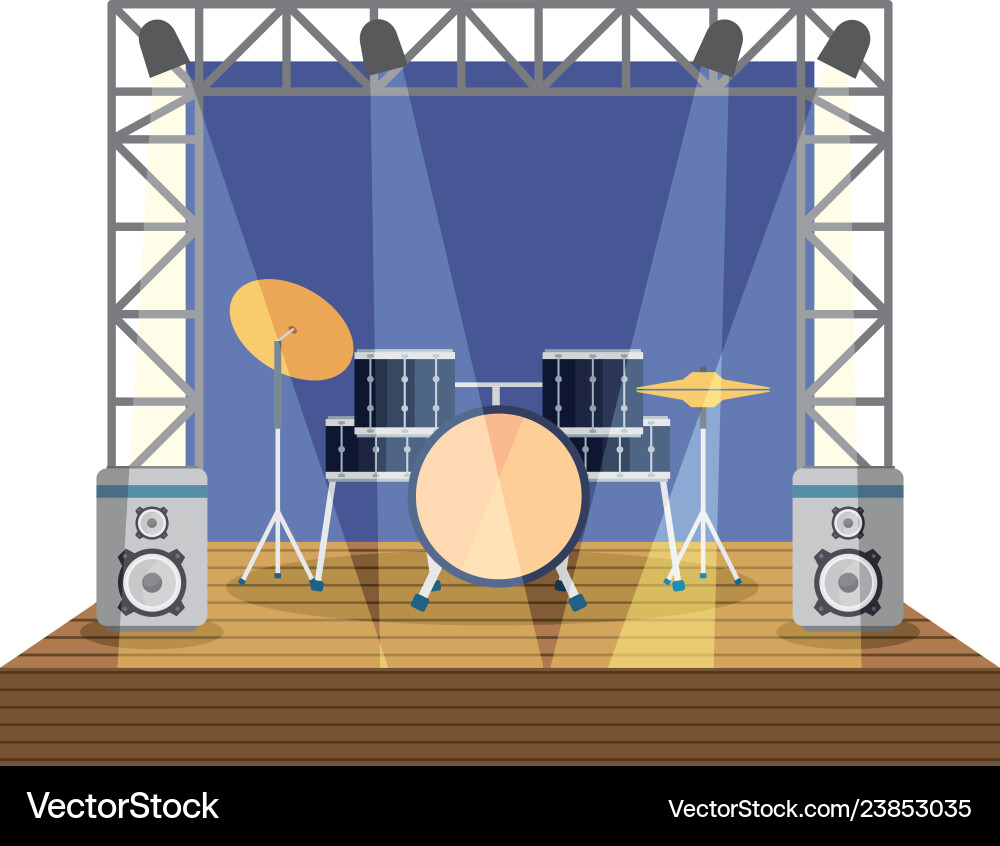 Concert stage with drums scene Royalty Free Vector Image