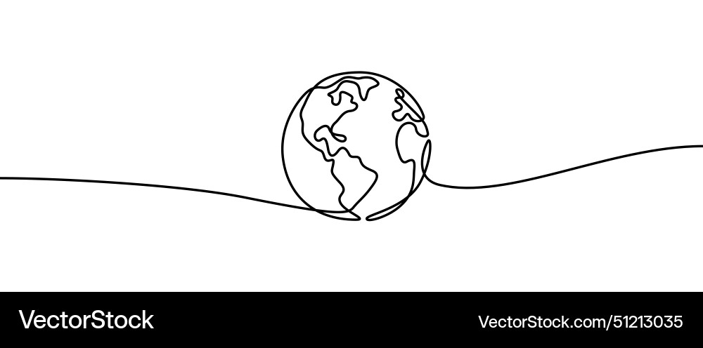 Earth planet shape drawing by continuos line thin Vector Image