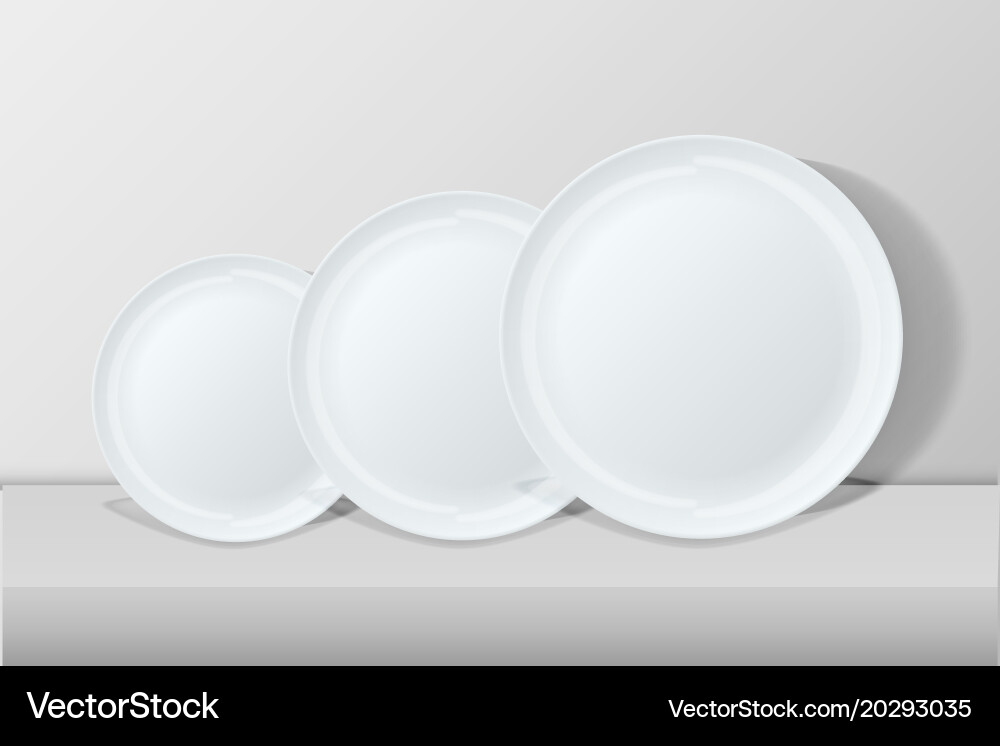 Realistic white food dish plate icon set Vector Image
