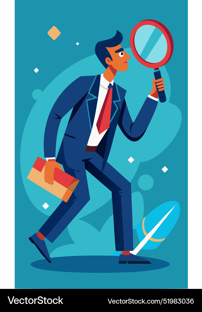 Businessman with magnifying glass analyzing Vector Image