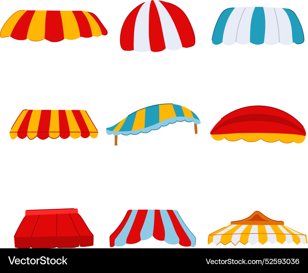 Canopy awning set cartoon Royalty Free Vector Image