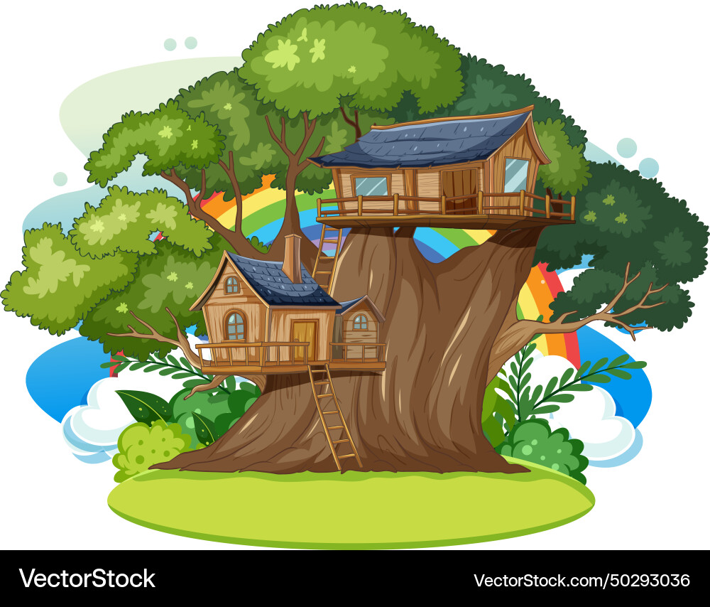 Colorful of a whimsical treehouse Royalty Free Vector Image