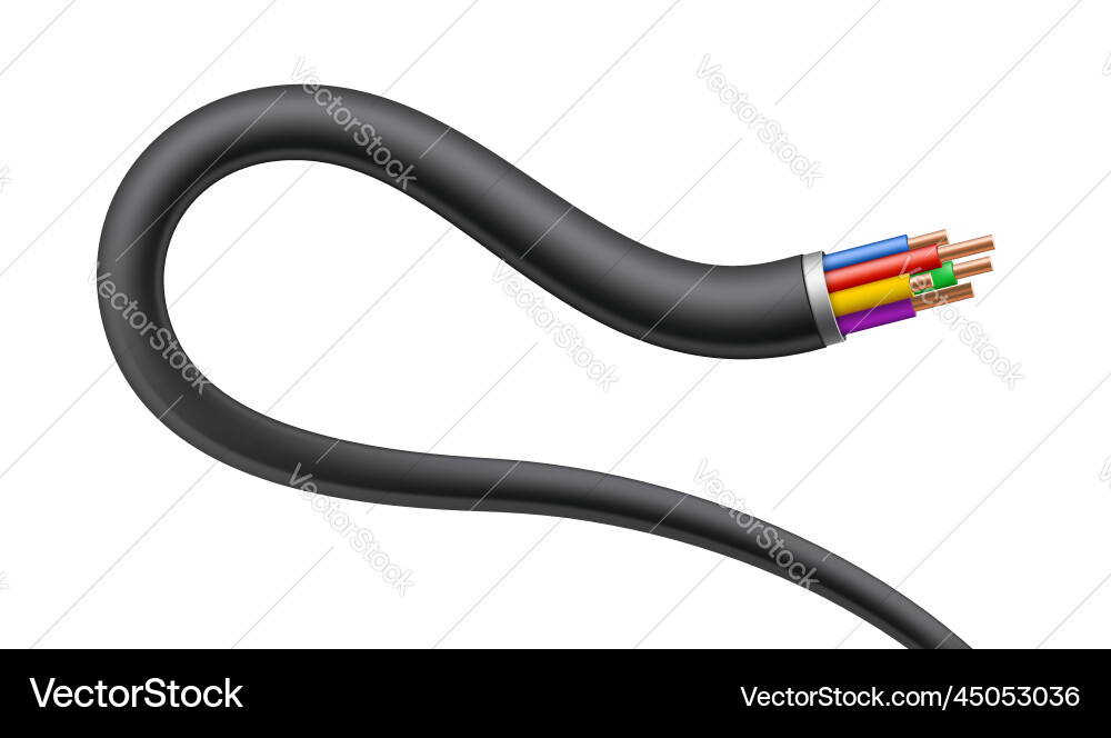 Curved electrical wires or cable isolated Vector Image