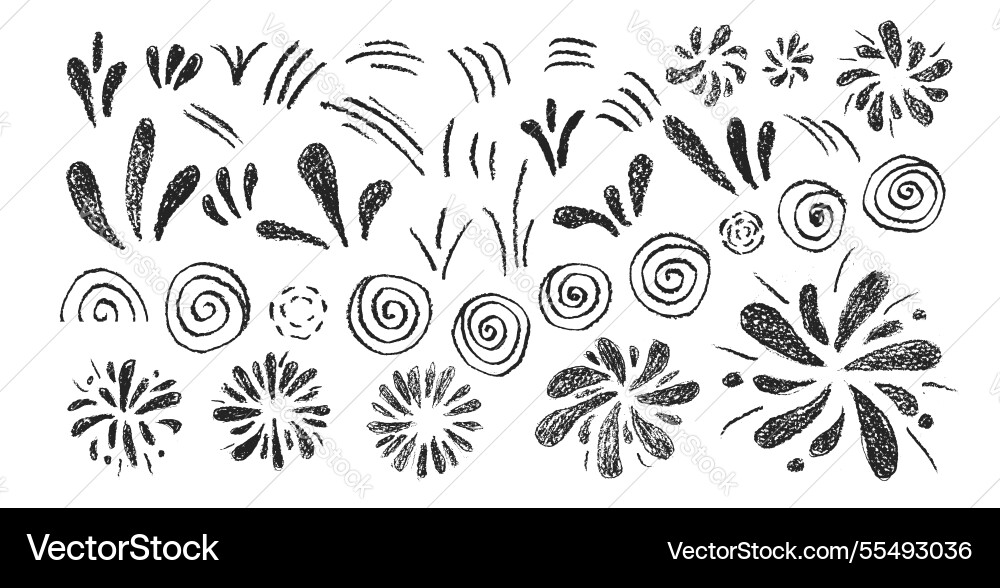 Firework crayon drawing set isolated on white Vector Image