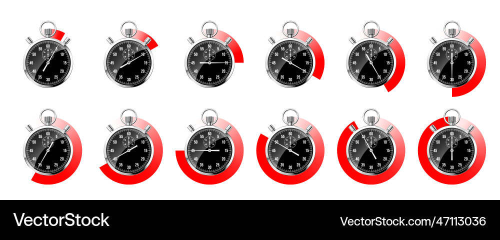 Realistic classic stopwatch shiny metal Royalty Free Vector