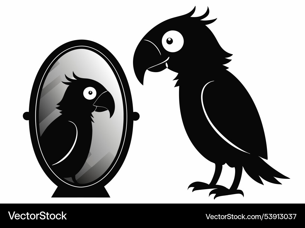 A parrot discovering its reflection in mirror Vector Image