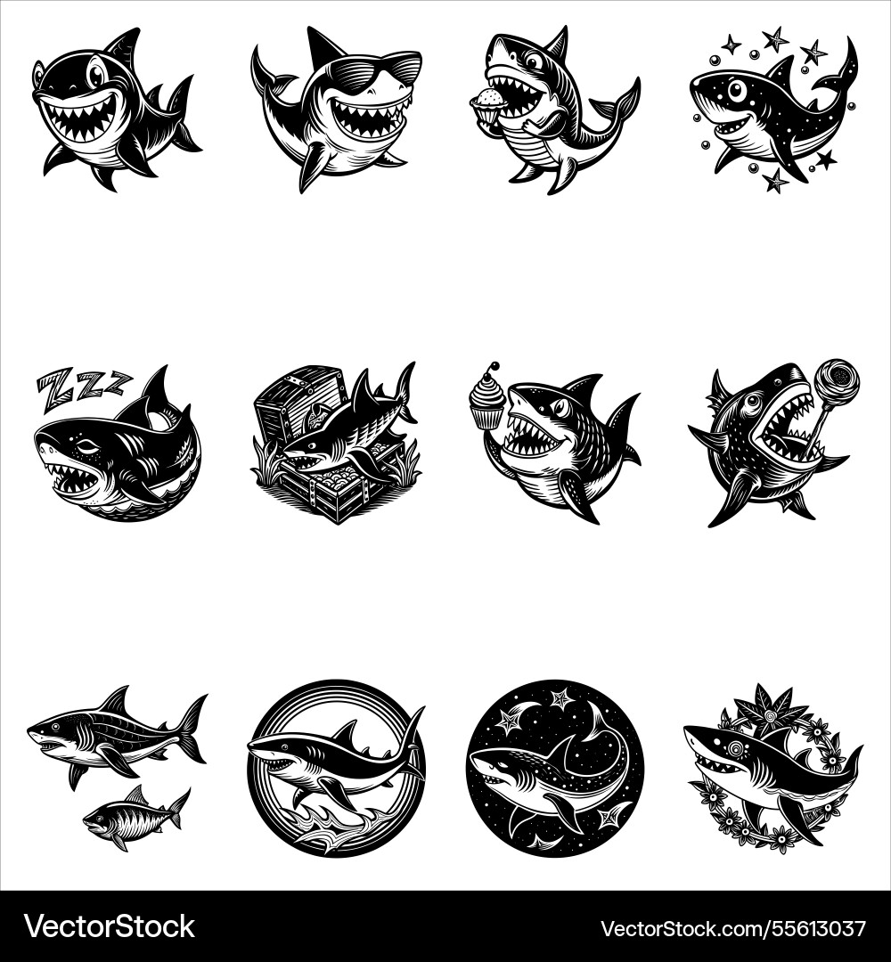 Cute shark bundle Royalty Free Vector Image - VectorStock